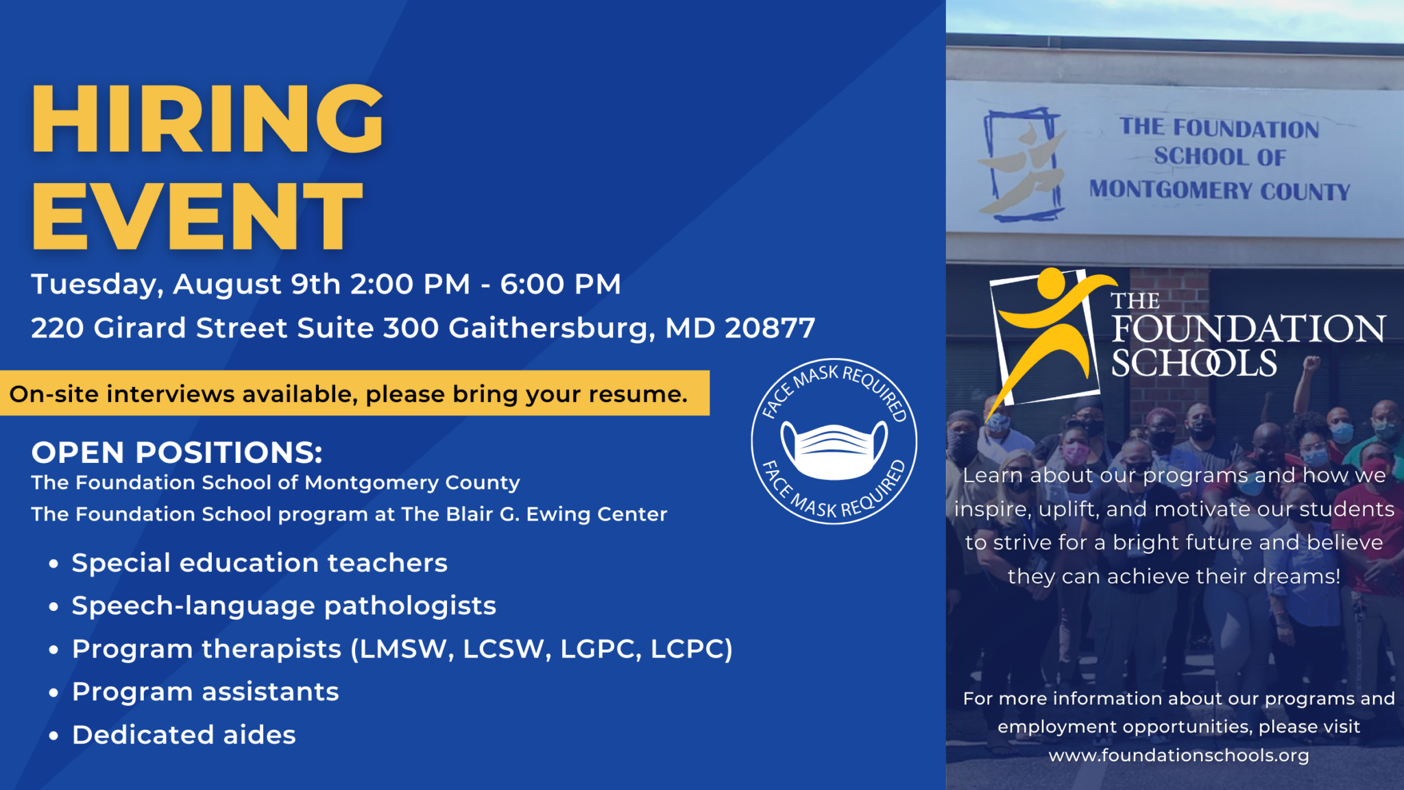 August 9th Hiring Event! | The Foundation Schools
